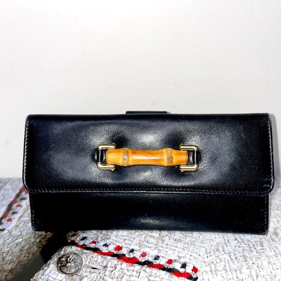 Gucci | Bags | Auth Gucci Leather Bamboo Long Wallet | Poshmark